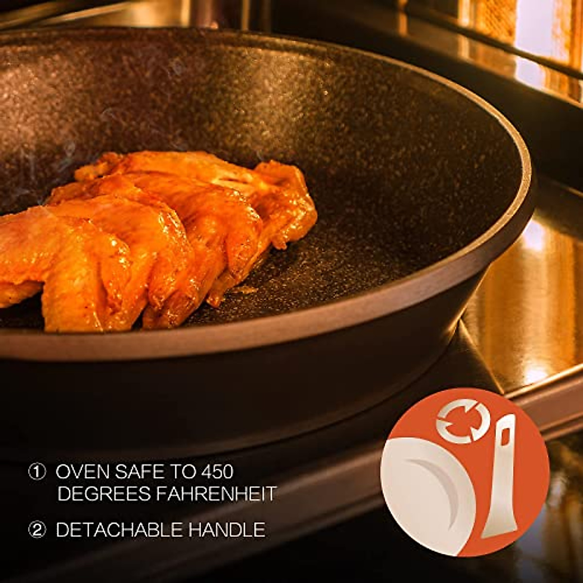 KCJOY Frying Pan, Heavy-Duty-Cast-Aluminum Base Frying Pans Nonstick 10", Nonstick Frying Pan with Black Handle Oven Safe Compatible With All Stoves