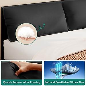 YITAHOME Queen Size Metal Bed Frame with Pu Leather Upholstered Headboard,Platform Bed Frame with Steel Slats Support,Non-Slip Device,No Box Spring Needed,Extra Under-Bed Space,Easy Assembly,Black