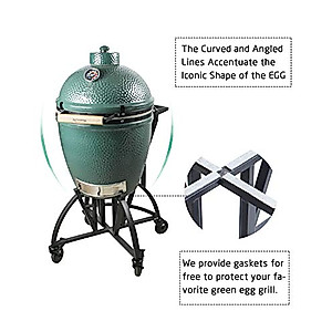 KAMaster Newly Grill Nest Rolling Cart with Handler + Foot Putter for Large Big Green Egg Stand with Heavy Duty Locking Caster Wheels Powder Coated Steel Rolling Nest Big Green Egg Smoker Accessories