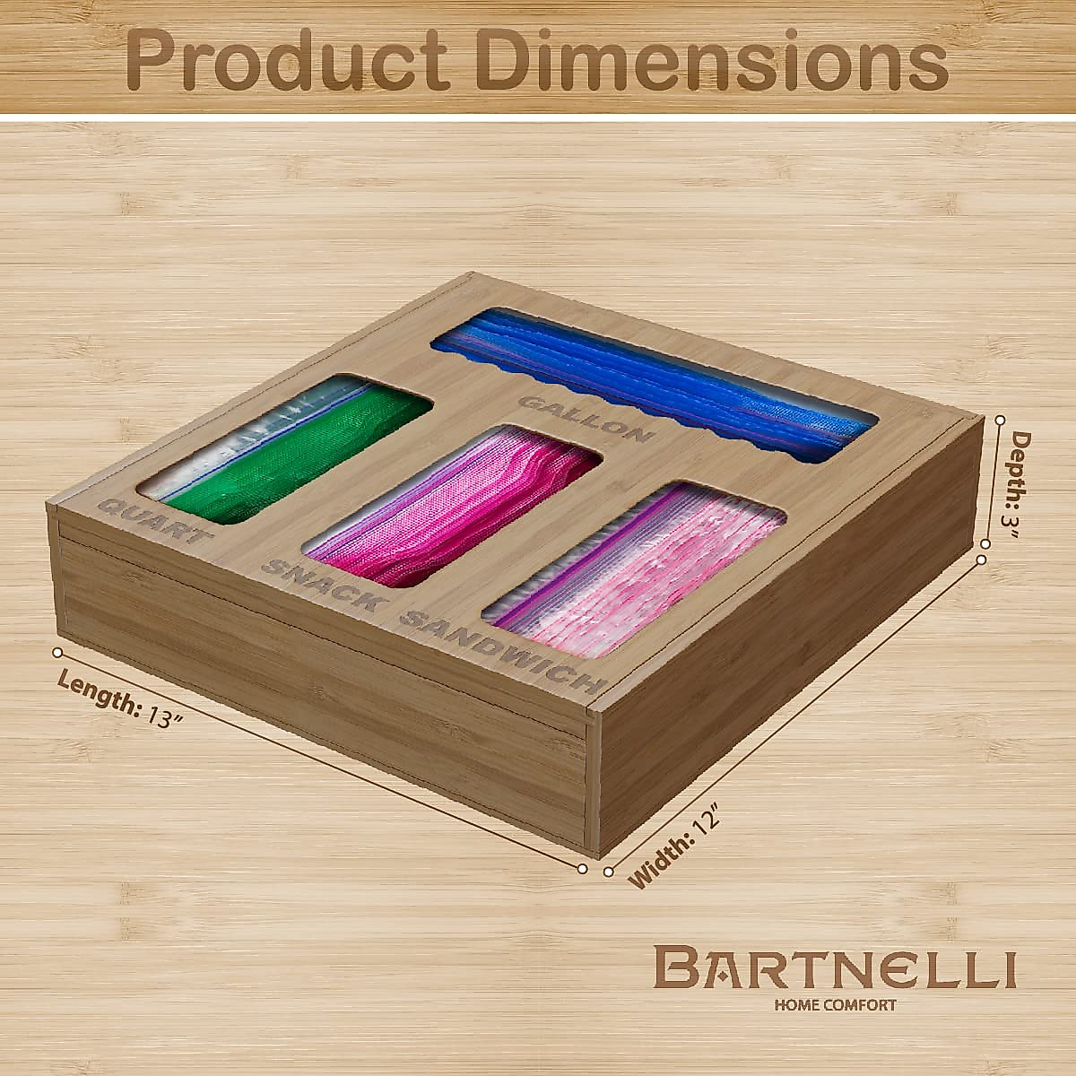 Bartnelli sandwich Bag Organizer Storage for Kitchen Drawer Organization, Plastic Sandwich Baggie Holder Dispenser | Compatible With All Brands and Sizes