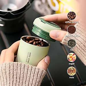 watchget Portable Mini Airtight Coffee Canister - 80ml Stainless Steel Coffee Bean Storage with CO2 Releasing Valves, Compact and Travel-Friendly Container for 30-35g Beans, Grounds, Green