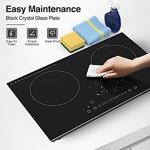 VBGK Double Induction Cooktop, 24 inch 4000W Induction stove top with hot plate,Electric cooktop with LCD Touch Screen 9 Levels Settings with Child Safety Lock & Timer 110V Induction cooktop 2 burner