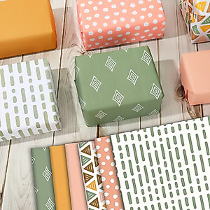 Whaline 90Pcs Boho Tissue Paper Triangle Dot Stripes Gift Wrapping Paper Pink Green Packaging Paper DIY Art Craft Paper for Farmhouse Home Birthday Baby Shower Party Gift Decor, 14 x 20 Inch