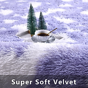 Litopyo Fluffy Bedroom Rug Carpet, 6x9 Ft Shaggy Area Rugs for Living Room, Kids Girls Room Rug, Non-Slip Indoor Plush Rug for Baby Boys Cute Nursery Rug Home Decor, Purple and White Rug