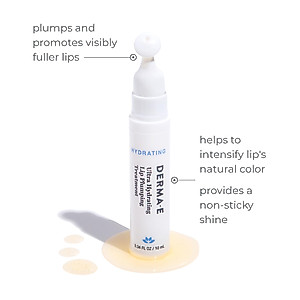 DERMA E Ultra Hydrating Lip Plumping Treatment – Advanced Lip Plumper for Enhanced Fullness and Natural Color – Lip Moisturizer with Hyaluronic Acid, Cinnamon and Jojoba Oil, 0.34 Fl Oz