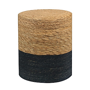 Wimarsbon Natural Seagrass Foot Stool, Hand Weaving Round Ottoman, for Living Room, Outdoor Seat (Natural & Black)