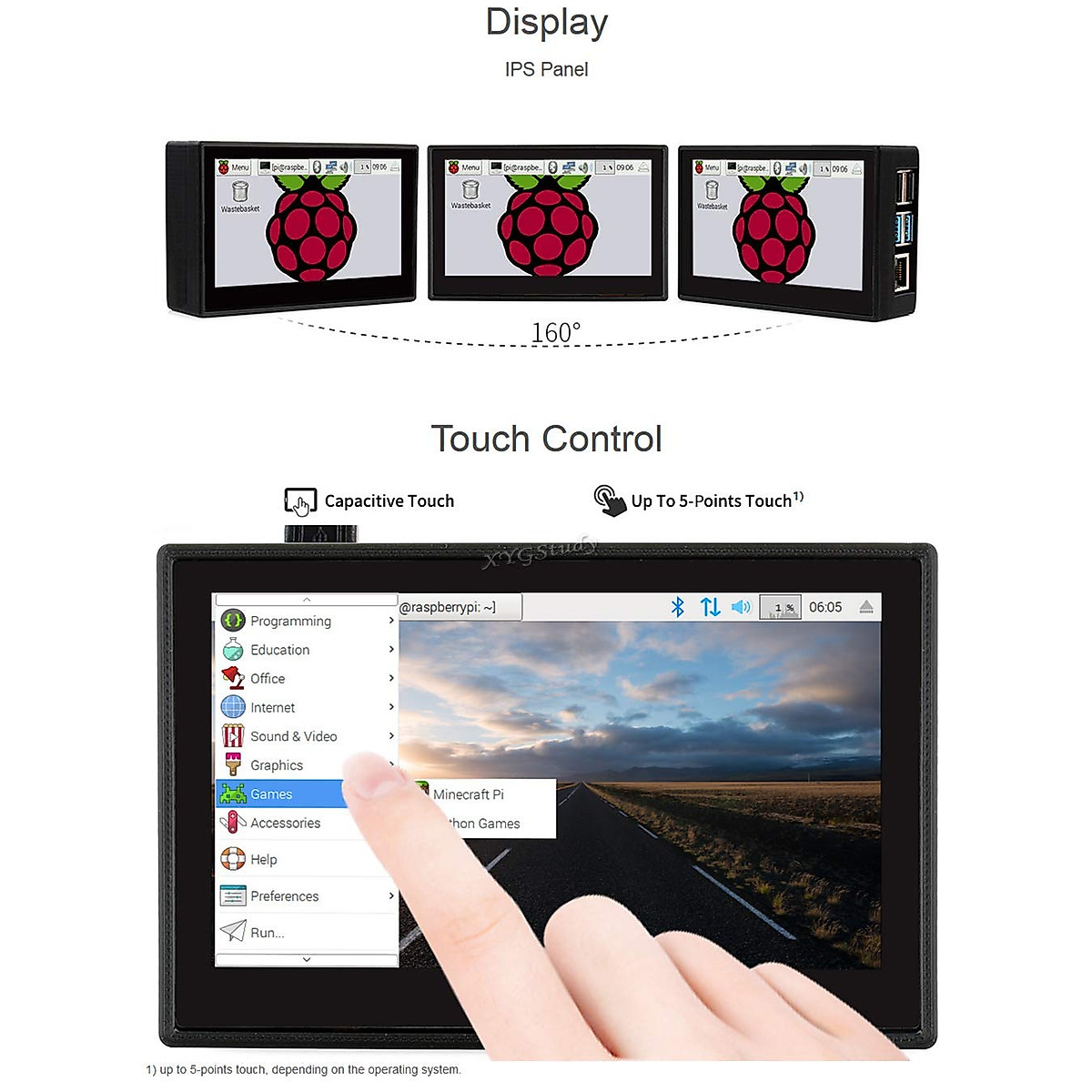 XYGStudy 4.3inch for Raspberry Pi IPS LCD Capacitive Touch Display Screen 800×480 IPS Wide Angle MIPI DSI Interface Monitor for Raspberry Pi 4 Model B with 3D Protection Cover Case and Cooling Fan