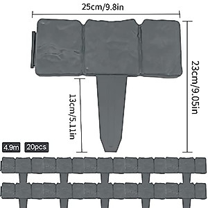 Garden Edging Border, Garden Landscape Edging Borders for Flower Bed, Gray Stone Effect Plastic Lawn Edging Fencing | No Dig Landscape Edging | 20 Pcs | 16 Ft | (Gray)