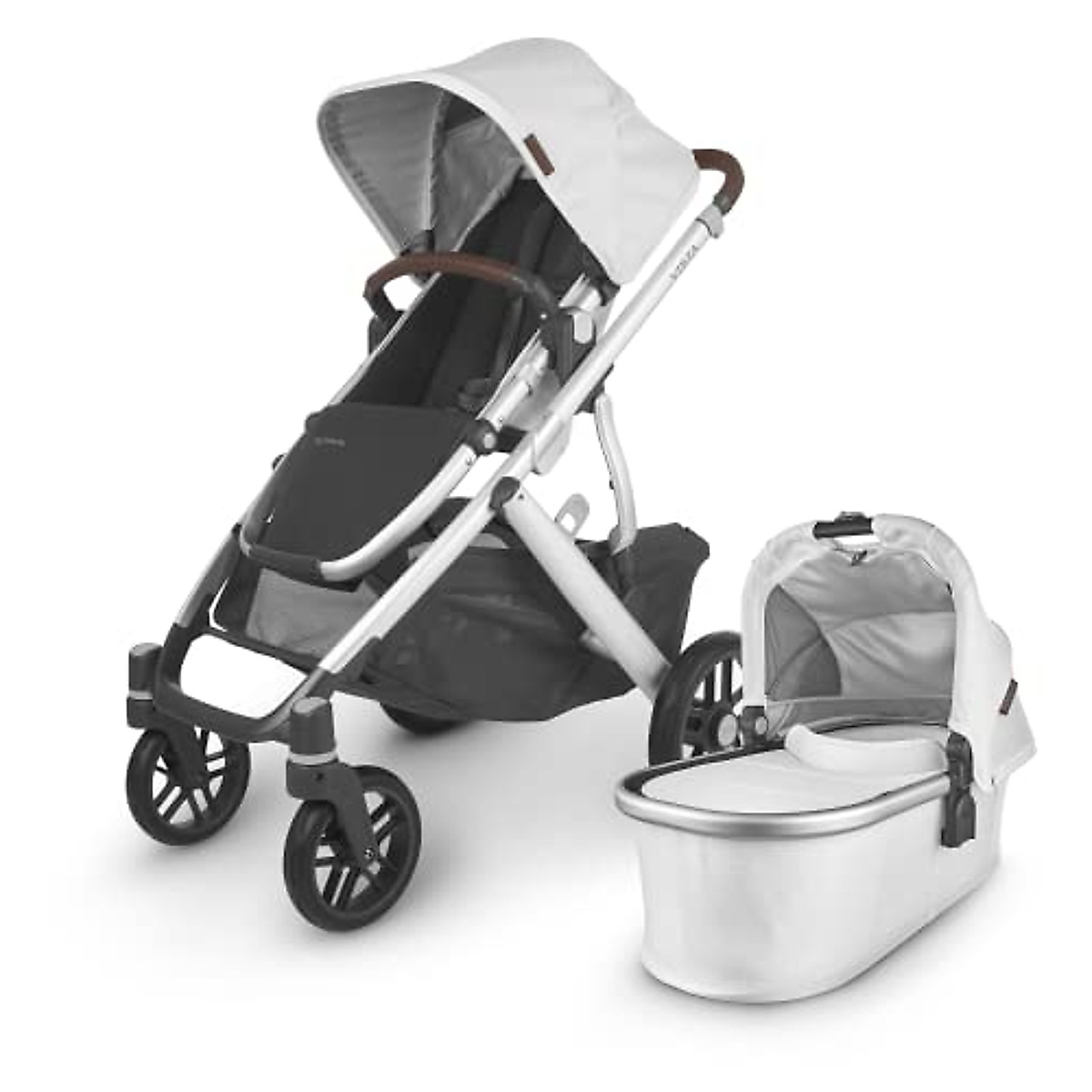 Vista V2 Stroller - Bryce (White Marl/Silver/Chestnut Leather) + MESA Infant Car Seat - Jake (Black)