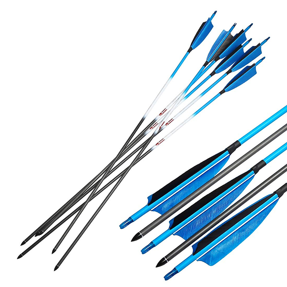 Linkboy Archery Carbon Arrows Hunting Practice Target Arrows Fluorescent Blue with Removable Tip for Compound Recurve Long Bows, Spine 500/32inch, Pack of 12PCS