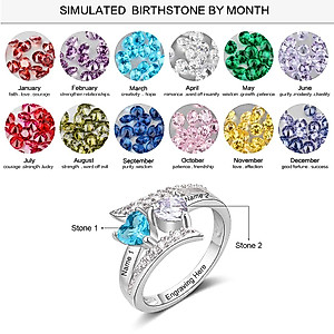 925 Sterling Silver Promise Rings for Her Personalized Mothers Rings with 2 Simulated Birthstones Womens Meaningful Engagement Wedding Names Jewelry (7)