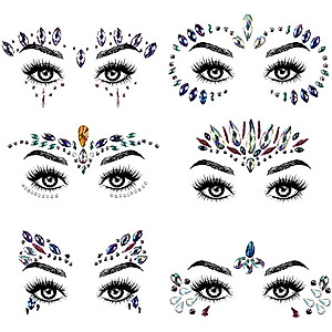 AOMIG Face Gems Glitter, 6 Pcs Rhinestone Face Glitter Stickers, Mermaid Face Jewels Stick On, Crystal Tears Gem Stones Eyes Face Body Temporary Tattoos Stickers for Birthday Party, Rave Makeup