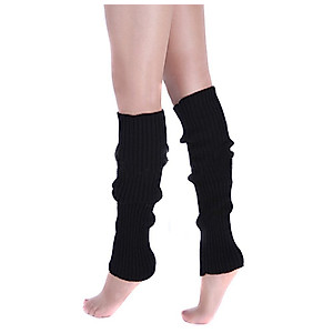 Ewanda store Women 80s Ribbed Leg Warmers Knitted Wool Crochet Long Boot Socks for Party Dance Sports Yoga Accessories,Black