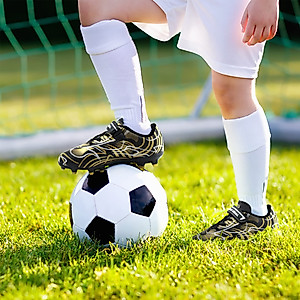 Rhyme-Zeal Girls Cleats Soccer Boys Soccer Shoes Firm Ground Professional Football Shoes Black Gold 3.5 Big Kids