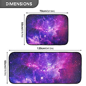 Galaxy Starry Sky Purple Kitchen Rugs and Mats 2 Pieces Anti Fatigue Kitchen Rug Set Non-Slip Bath Mat Entry Floor Carpet Entrance Door Mat Runner 20"x28"+20"x47"