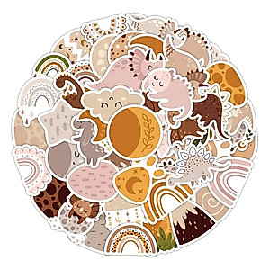 Bohemian Dinosaur Stickers swanticker Lovely Kawaii Kids Animal Stickers Laptop Water Bottle Diary Waterproof Vinyl Aesthetics Matte Color Stickers (50 Sheets)