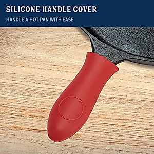 Country Living Pre-Seasoned Cast Iron Skillet, Oven Safe Frying Pans with Silicone Handle Sleeves, Durable Indoor and Outdoor Cookware, Set of Two, 6-Inch and 8-Inch, Black