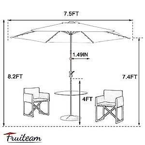FRUITEAM 7.5 Feet Solar 24 LED Lighted Umbrella-Solar Umbrella Lawn and Garden w/Easy Tilt Adjustment, Market Umbrella Adjustment and Crank Lift System for Patio