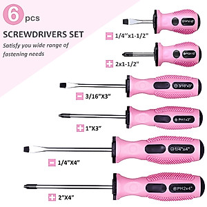 FASTPRO 21-Piece Magnetic Screwdrivers Set with Organizer Rack, Slotted Phillips Screwdrivers and Precision Screwdrivers, Repair Tool Kit for Women, Pink