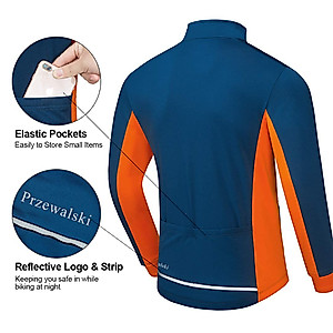 Przewalski Cycling Bike Jackets for Men Winter Thermal Running Jacket Windproof Breathable Reflective Softshell Windbreaker (Blue, XX-Large)