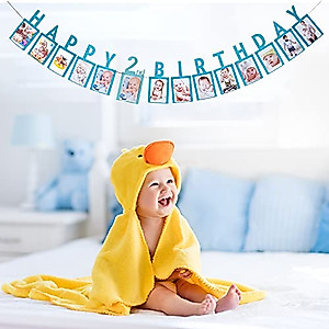 Labakita Happy 2nd Birthday Photo Banner - Baby 2nd Birthday Photo Frame Photo Banner - Baby Boy or Girl's 2nd Birthday Party Decorations Supplies - Two Years Old Birthday Sign (Blue)
