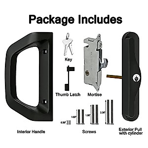EASILOK Sliding Door Handle Set with Key Cylinder & Mortise Lock, Patio Door Handle Replacement Fits Door Thickness from 1-1/2" to 2-4/25",3-15/16''Screw Hole Spacing
