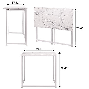 Leopard Outdoor Products Folding Computer Desk for Small Spaces, Space-Saving Home Office Desk, Foldable Computer Table, Laptop Table, Writing Desk, Compact Study Reading Table (Marble White)