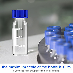 2ml Autosampler Vials, 9-425 HPLC vials, 2ml Clear Vials with Screw Caps, Red PTFE & White Silicone Septa, 100 Pacs PTFE Vials