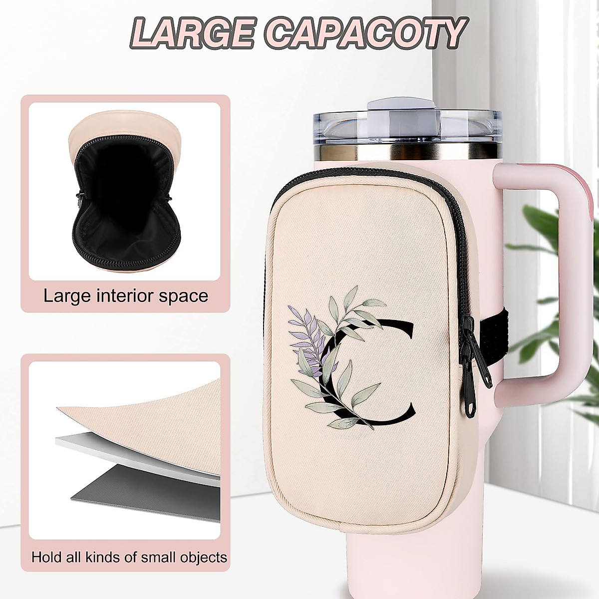 Water Bottle Pouch for Stanley - Water Bottle Pouch - Alphabet Cup Pouch Bag for Stanley Cup 18-40 Oz, Water Bottle Holder with Zipper for Stanley Cup(C)