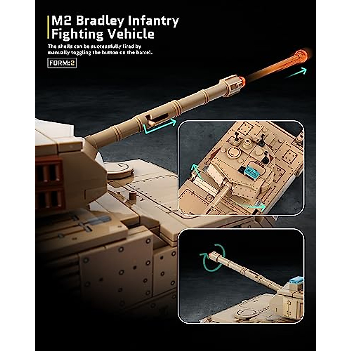 BOOLAKOS Merkava Mark IV, Convertible Merkava Mk4 Main Battle Tank and M2 Bradley Infantry Fighting Vehicle Model, 2 in 1 Military Building Block Set for Adult Gift Giving (659 Pieces)