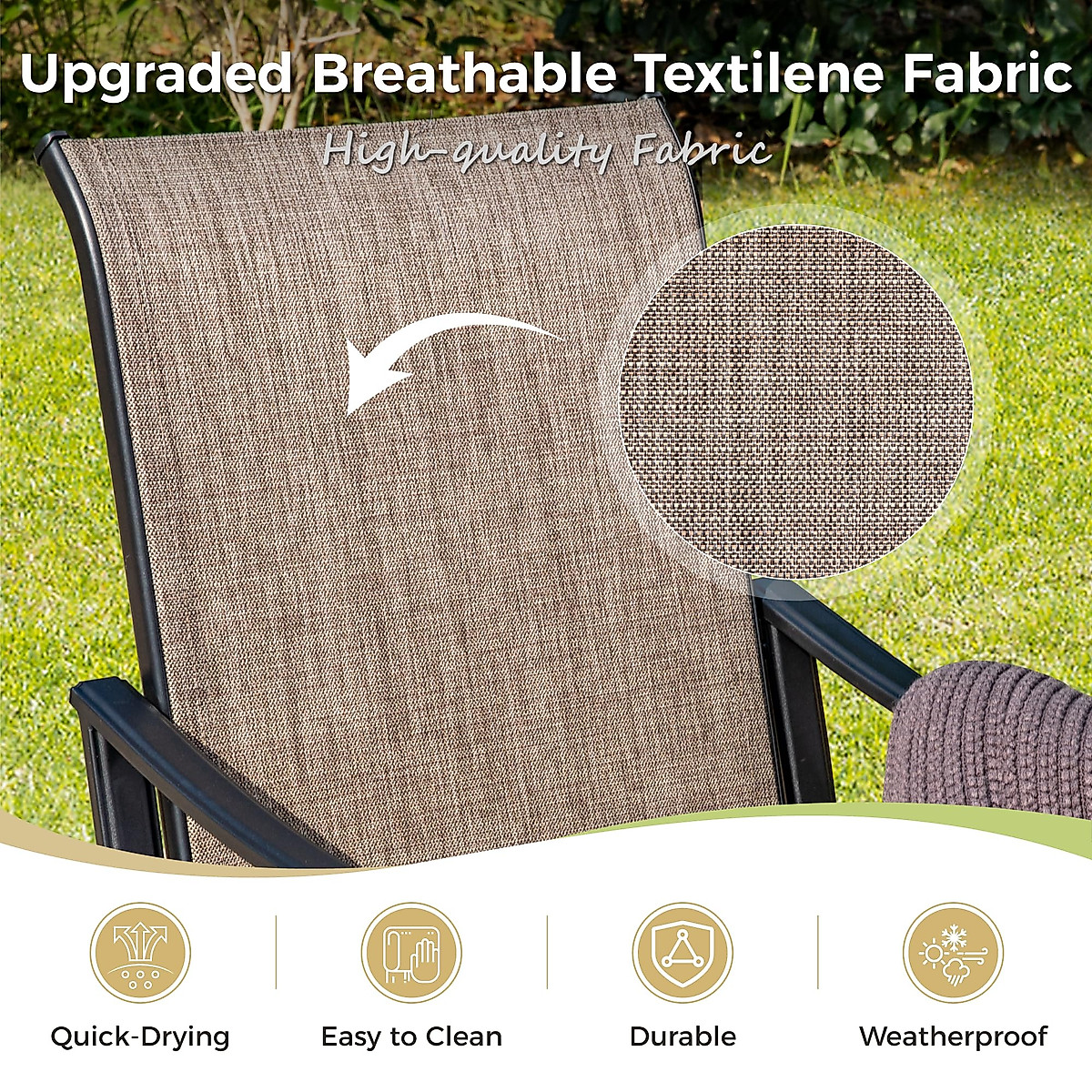 MIXPATIO 5 Pieces Patio Dining Set, 4 Person 42" Round Black Table and Textilene Chairs, with 1.57" Umbrella Hole, Outdoor Patio Table and Chairs, for Garden Lawn Porch Backyard Poolside