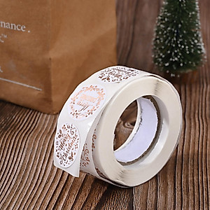 NUOMI 1000 Pcs Merry Christmas Stickers Round Adhesive Seal Labels Rose Gold Foil Stamping with Flower for Xmas Decor Cards Envelope Gift Packaging, 1 Inch