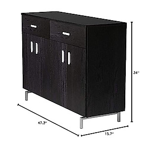 HOMES: Inside + Out Brysin Modern 48 in. Buffet Server, Sideboard with Removable Wine Holder, 2 Drawers On Metal Glides and Two Doors Bottom Cabinet for Kitchen, Dining Room, Large, Black