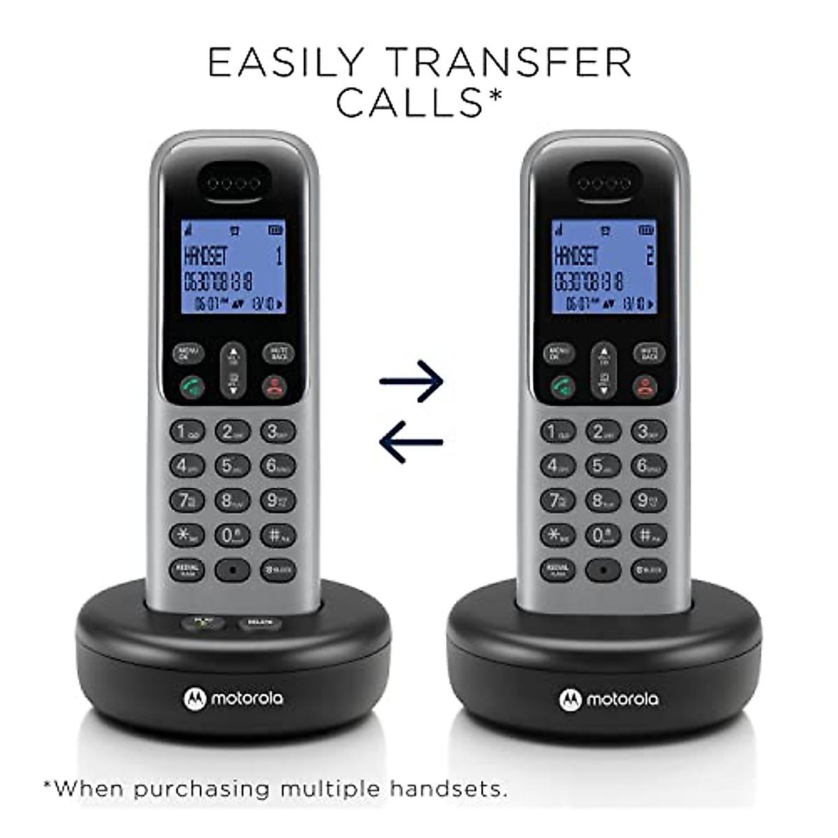 Motorola Voice Cordless Phone System w/ 2 Digital Handsets + Answering Machine, Remote Access, Call Block - Dark Grey (T612)