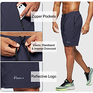 Pudolla Men's Workout Running Shorts Lightweight Gym Athletic Shorts for Men with Zipper Pockets (Navy Blue Large)