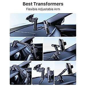 Phone Mount for Car (3 in 1) Dashboard Windshield Air Vent [Multi-Angle Adjustment Arm] Dash Phone Holder Mount, Car Cell Phone Holder, Hands Free iPhone Stand for Car Fit for All Mobile Phones.