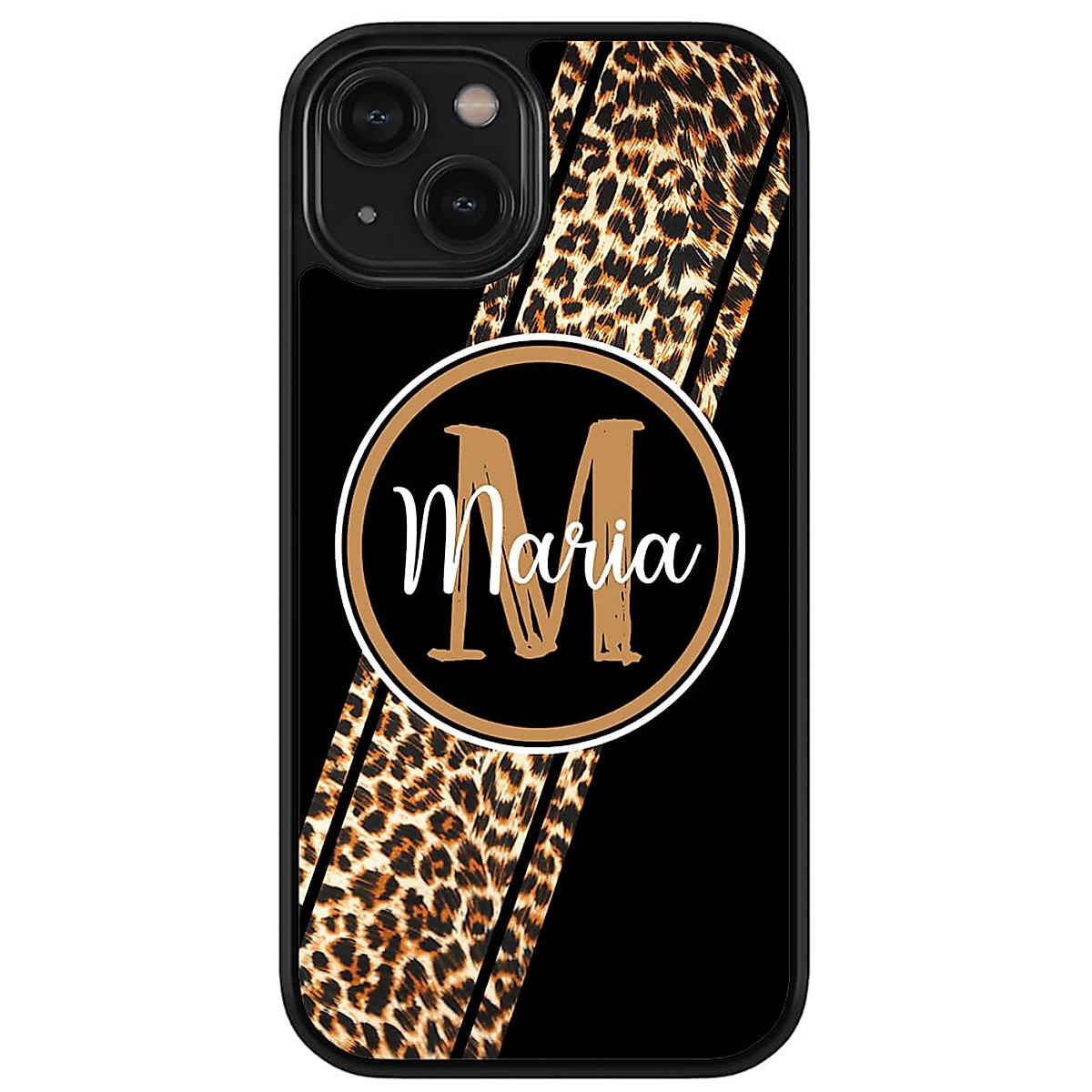 Leopard Animal Skin Stripe Personalized Black Rubber Phone Case Compatible with Apple iPhone 15 Pro Max Plus, 14 Pro Max Plus, 13 Pro Max Mini, 12 Pro Max Mini, 11, X XS Max, XR, 8 7 Plus