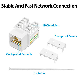 Iwillink 10Gbps Cat6 Keystone Jack, RJ45 Keystone Jack 25-Pack and Keystone Punch-Down Stand, UTP Modular Ethernet Jack Insert 90-Degree, Punch Down Keystone Jack Adapter, White