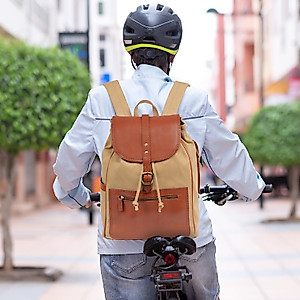 Banuce Canvas Leather Backpack for Men Women Casual Travel Daypack Knapsack Outdoor Rucksack