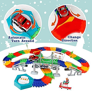 192 Pieces Flexible Race Track Playset - Magic Journey Rainbow Create a Road Super Snap Speedway STEM Building Toy with Race Car for Kids