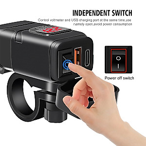 Ankuee Motorcycle USB Phone Charger, Waterproof SAE to USB Adapter with Voltmeter & ON/Off Switch, Dual Quick Charge 3.0 Charger, Motorcycle Accessories for Phone, Tablet, GPS, etc (Red)