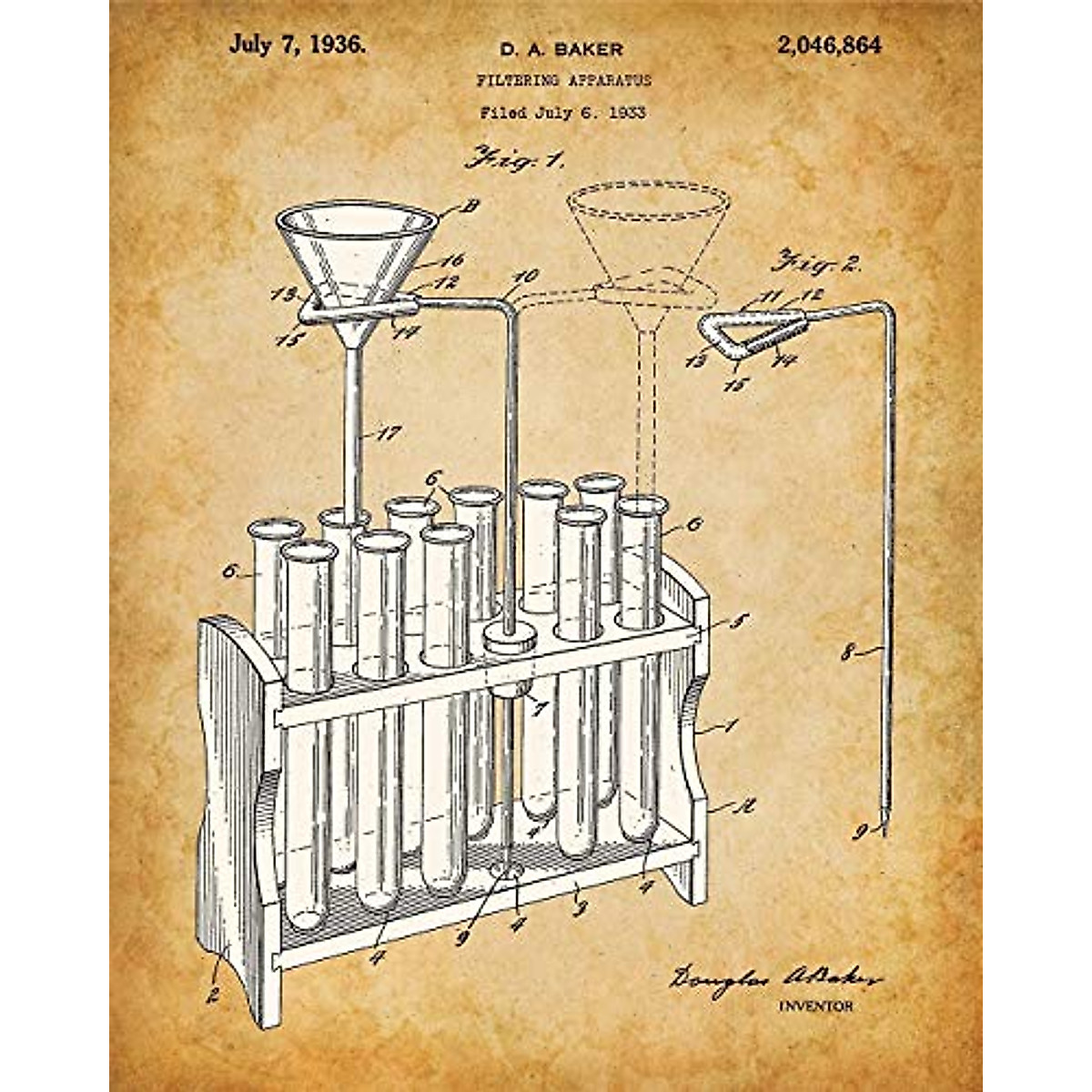 Original Science Lab Equipment Patent Prints - Set of Four Photos (8x10) Unframed - Makes Great Classroom Laboratory Decor and Gift Under $20 for Scientists Chemistry Decor