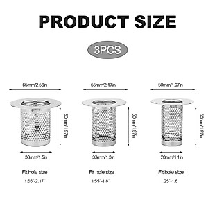 3pcs Bathtub Drain Cover, Hair Catcher Shower Drain Stainless Steel Deep Hair Catcher Hair Strainer Shower Drain Filter for Sink Strainer, Bathtub