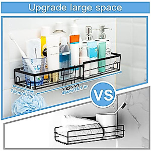 ETECHMART Corner Shower Caddy, 0°- 330°Rotation Adhesive Shower Shelves Organizer for Bathroom, SUS304 Rustproof Floating Storage Rack for Inside with Hooks, No Drilling - 2 Pack/Black