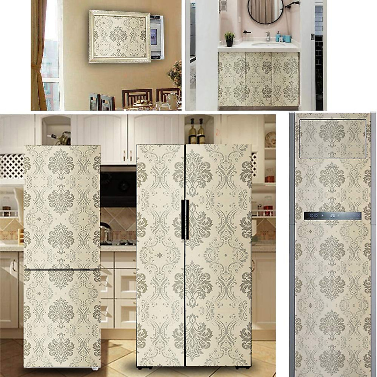 LovingWay Vintage Shelf Liner Self-Adhesive 17.7x177 Inch Drawer Covering PVC Paper Upgrade Old Furnitures Looking Grey Damask