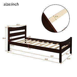 LCH Twin Size Bed Frames with Headboard and Footboard, Wood Twin Platform, Kids Twin Bed, Single Bed Frame No Box Spring Needed, Suitable for Bedroom, Apartment and Dorm(Espresso)