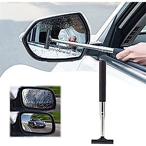 Portable Retractable Rear-View Mirror Wiper, Length Up to 98cm, Car Snow Scraper and Brush Shovel, Waterproof Anti-Fog Glass Mirror Cleaning Supplies (Black)