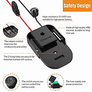 Power Wheel Adapter with Fuse & Switch, Secure Battery Adapter for Ridgid AEG 18V Hyper Lithium Battery, with 12 Gauge Wire,Good Power Convertor for DIY Ride On Truck,Robotics,RC Toys and Work Lights