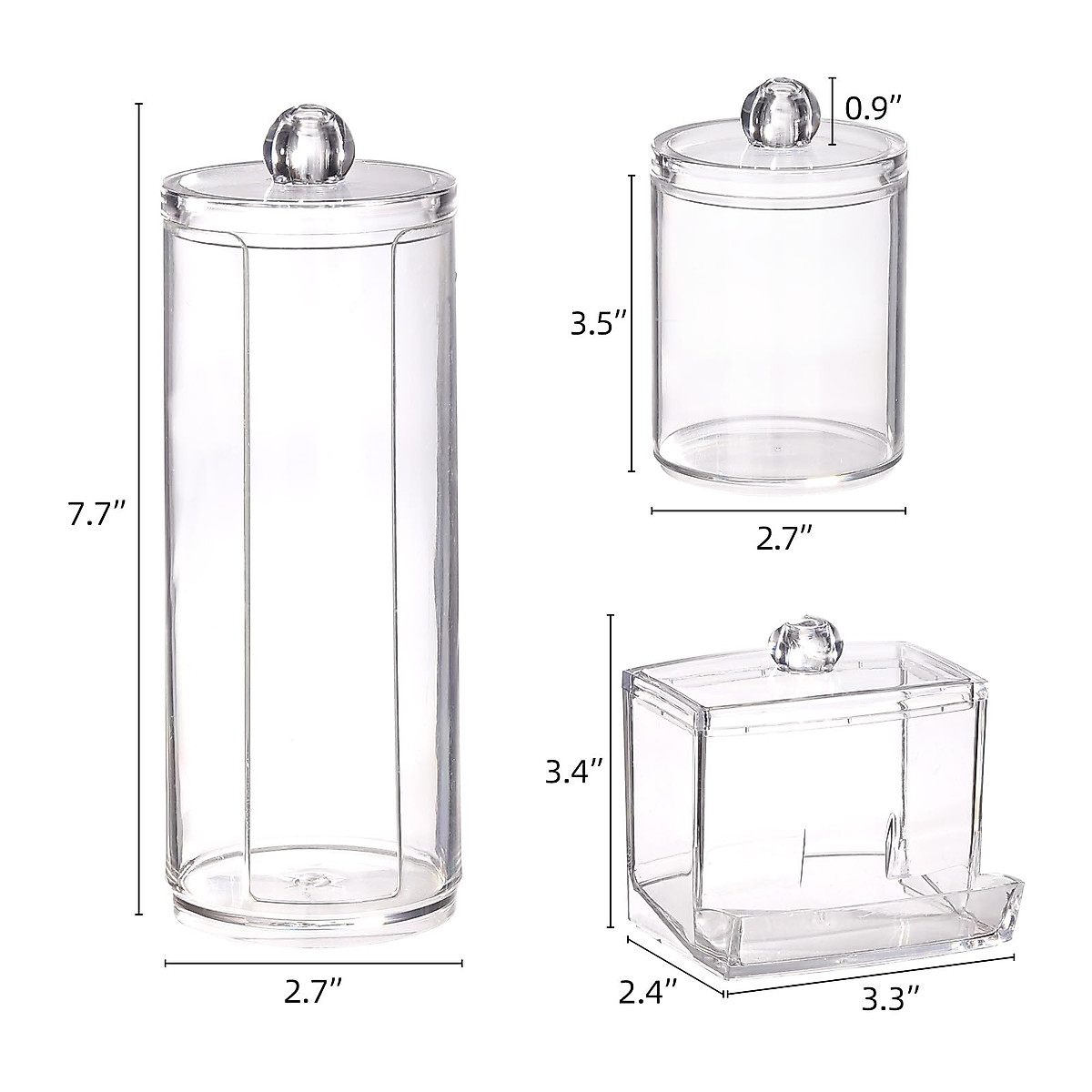 Tecbeauty 3Pcs Qtips Holder Bathroom Container, Cotton Ball Swabs Storage Dispenser Set, Clear
