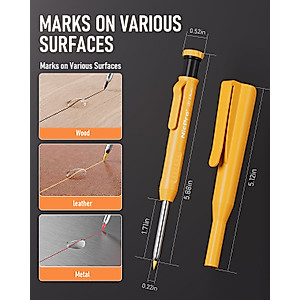 Nicpro 3 Pack Carpenter Pencil with Sharpener & Cap, Mechanical Carpenter Pencils with 39 Refills (Red, Black, Yellow), Deep Hole Marker Construction Heavy Duty Woodworking Pencils - With Case